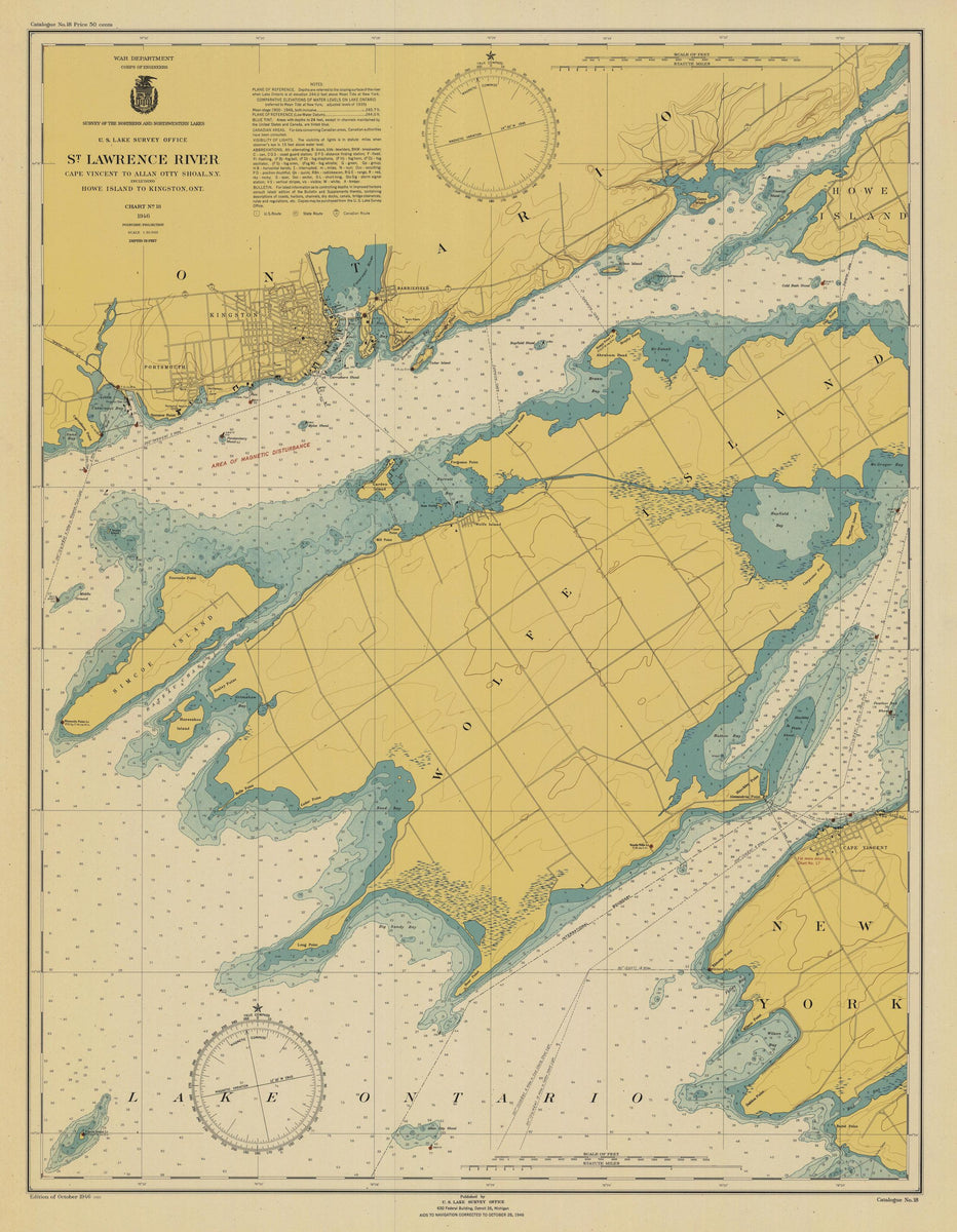 St. Lawrence River Chart - Cape Vincent to Allan Otty Shoal Map - 1946 ...