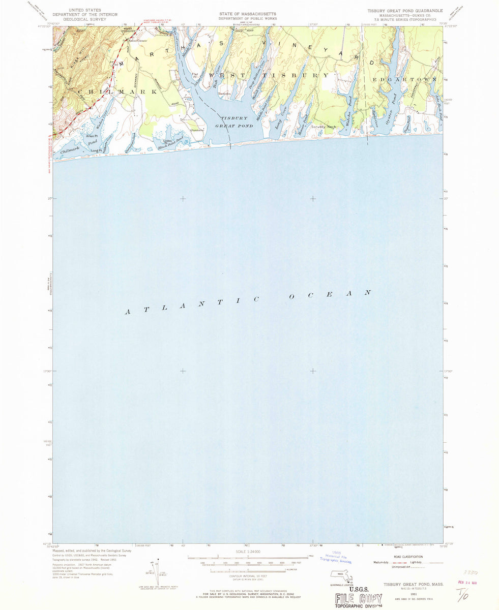 Tisbury Great Pond - Martha's Vineyard Map - 1951 – HullSpeed Designs