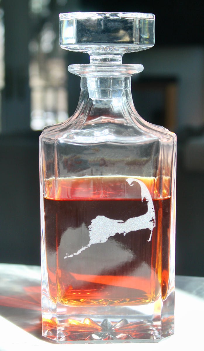 Cape Cod Engraved Whiskey Decanter - 26oz Square Crystal Decanter with ...