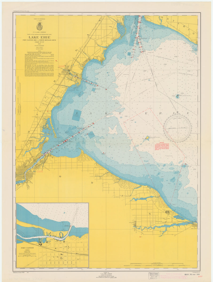 Lake Erie - Port Clinton to Pointe Mouillee Map - 1949 – HullSpeed Designs