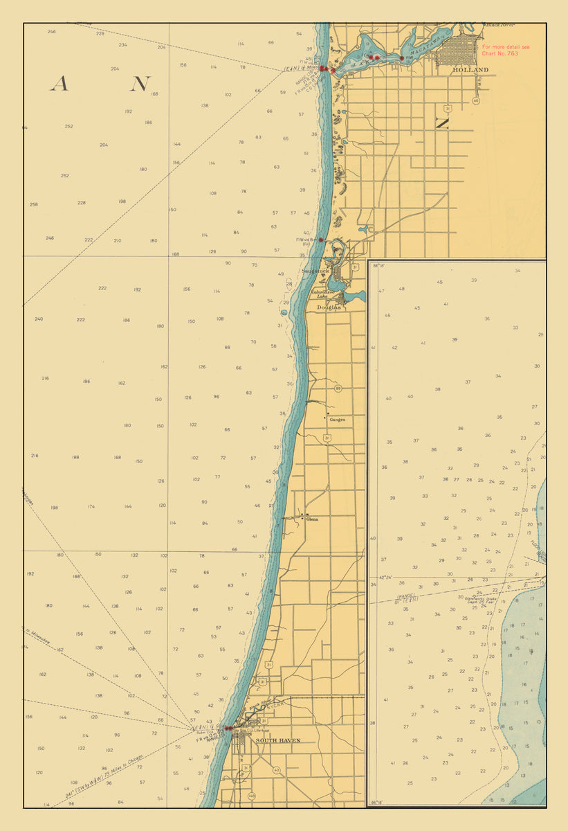 Lake Michigan Map - Lake Macatawa to South Haven 1947 – HullSpeed Designs