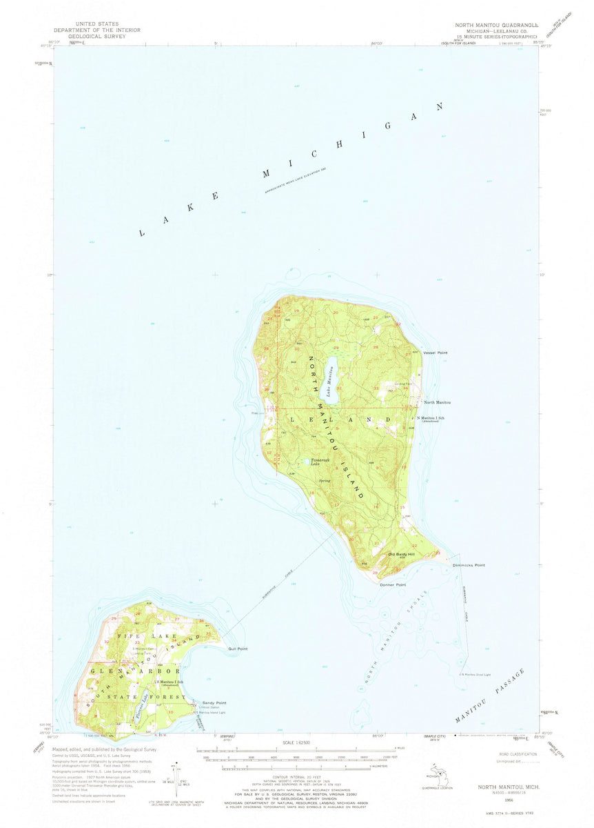 North Manitou Island Topographic Map - 1956 – HullSpeed Designs