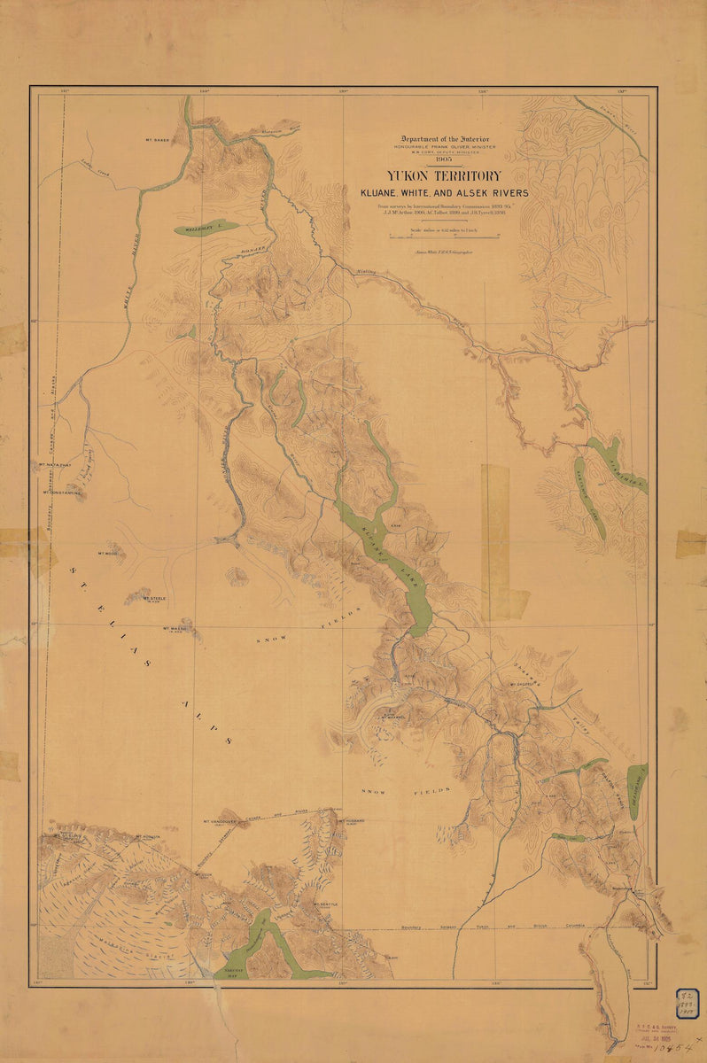 Yukon Territory - Kluane, White & Alsek Rivers Map 1905 – HullSpeed Designs